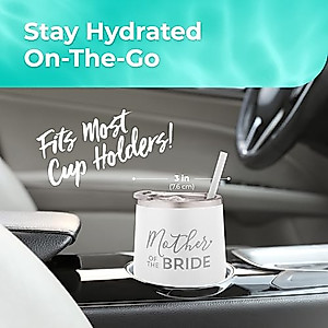 Mother of the Bride Engraved Stainless Steel Tumbler Cup with Lid and Straw - Gift for Mom - Bride, Bridal Shower, Wedding, Engagement Party - Mom's Travel Tumbler - Travel Mug for Bride's Mom