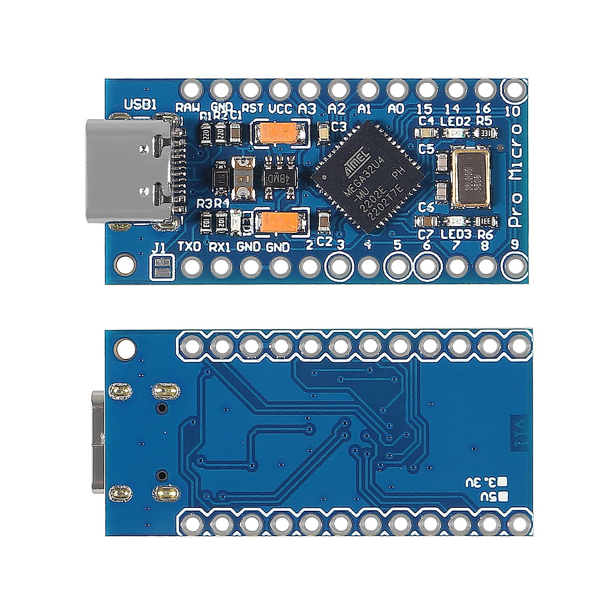 AITRIP 2PCS Pro Micro ATmega32U4 5V 16MHz Type-C Development Module Board with 2 Row pin Header Compatible arduino Leonardo Replace ATmega328 Pro Mini