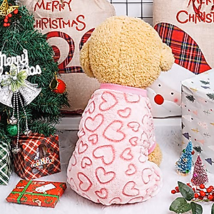 Dxhycc Fleece Dog Pajamas Cute Dog Heart Pajamas Puppy Jumpsuit Pajamas Warm Soft Pet Holiday Clothes for Small Medium Cats and Dogs (Pink, L)