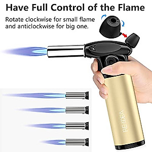 REIDEA Kitchen Torch, Butane Refillable with Automatic Safety Lock, Large Capacity, Adjustable Flame, Torch Lighter for Creme Brulee, BBQ and Baking, T2(Butane Gas Not Included)
