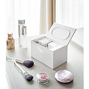 Yamazaki Home Veil Cotton Case - Large Bathroom Skincare Storage Container & Makeup Removal Organizer Bin with Lid - Abs Plastic
