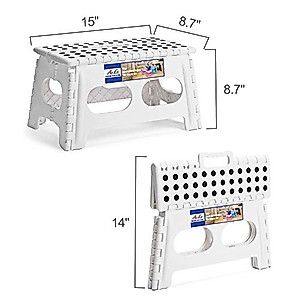 ACSTEP Folding Step Stool 9 Inch,15-Inch Extra Wide Heavy Duty Stepping Stool More Safe and Comfortable Non Slip Foldable Step Stool for Kids and Adults White