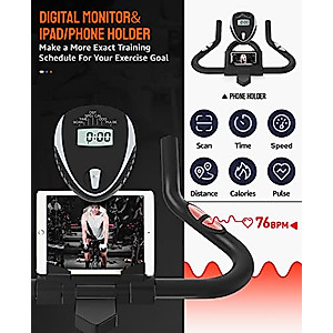 pooboo Magnetic Resistance Indoor Cycling Bike, Belt Drive Indoor Exercise Bike Stationary LCD Monitor with Ipad Mount ＆Comfortable Seat Cushion for Home Cardio Workout Cycle Bike Training Upgraded Version