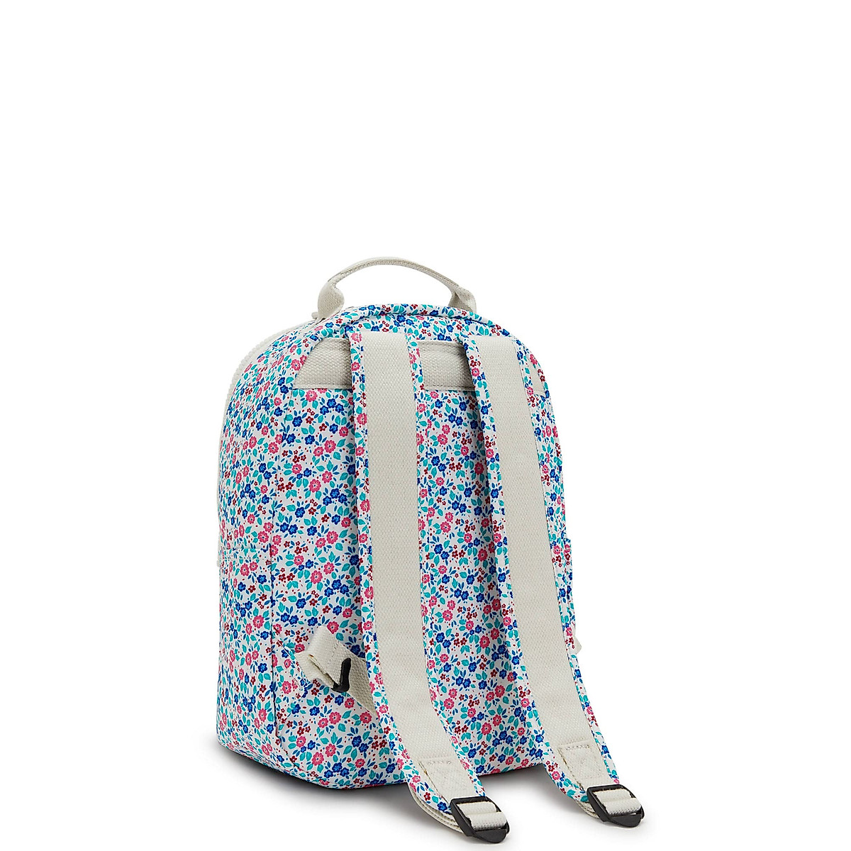 Kipling Women's Seoul Small Backpack, Durable, Padded Shoulder Straps with Tablet Sleeve, School Bag, Micro Flowers, 10.5''L x 13.75''H x 6.75''D