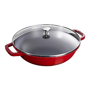 STAUB Cast Iron Wok with Glass Lid and Removable Grill, Ø 30 cm, 4.40 L, Cherry