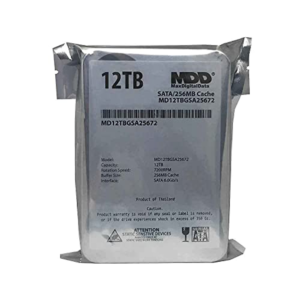 MDD 12TB 7200RPM SATA 6Gb/s 256MB Cache 3.5inch Internal Desktop Hard Drive, MD12TBGSA25672, Mechanical Hard Disk
