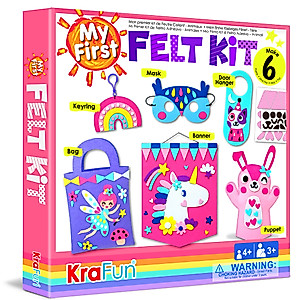 KRAFUN My First Beginner Felt Kit Unicorn Girl Animal Craft for Kids, Toddlers, Boys, Girls Age 3-6 Years Old, Include 6 DIY Handmade Arts and Crafts Projects, Activities Preschool Creative Toys
