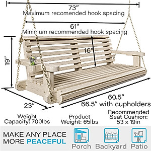 Porchgate Amish Heavy Duty 800 Lb Roll Comfort Treated Porch Swing W/Chains (5 Foot, Unfinished)