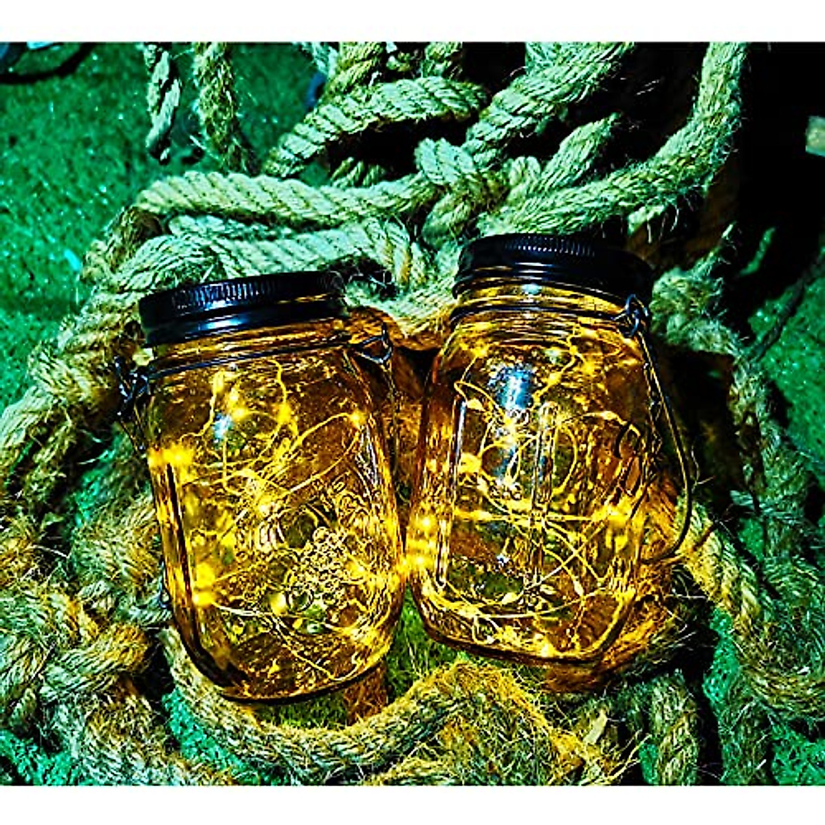 Outdoor Solar Lanterns,Hanging Lights Outdoor,Garden Decorations Patio Decorations Solar Powered Waterproof 30 LED Glass Jar Lights for Party, Courtyard, Patio,Tabletop Decorations （2Pack)