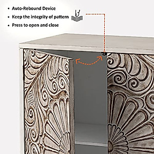 HOMPUS Accent Cabinet with Pattern Doors and Shelf, Wood Grain Rustic Buffet Sideboard, Coffee Bar Storage Cabinet for Living Room, Kitchen, Bedroom, Light Grew