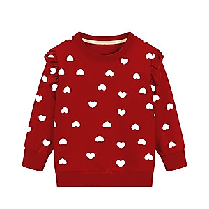DDSOL Girls Red Sweatshirts Heart Casual Pullover Sweater Cotton Crewneck Ruffle Long Sleeve Holiday Clothes Kids Girl Fall Winter Shirts Tops White Heart 7T