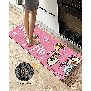 Christmas Pink Bath Mat for Tub,Non Slip Bathroom Floor Runner Rug Quick Dry & Absorbent Diatomaceous Earth Shower Sink Bedroom Kitchen Washable Doormat,Blush Santa Bell Winter Snowflake 18"x47"