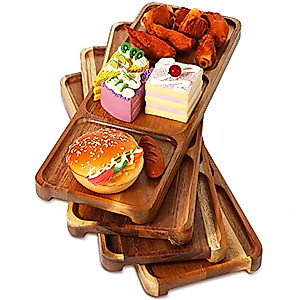 4 Pcs Solid Acacia Wood Serving Trays 14 x 5 Inch 3 Grids Rectangular Wooden Serving Platters for Home, Food, Vegetables, Fruit, Cheese, Appetizer Serving Tray, Charcuterie Board