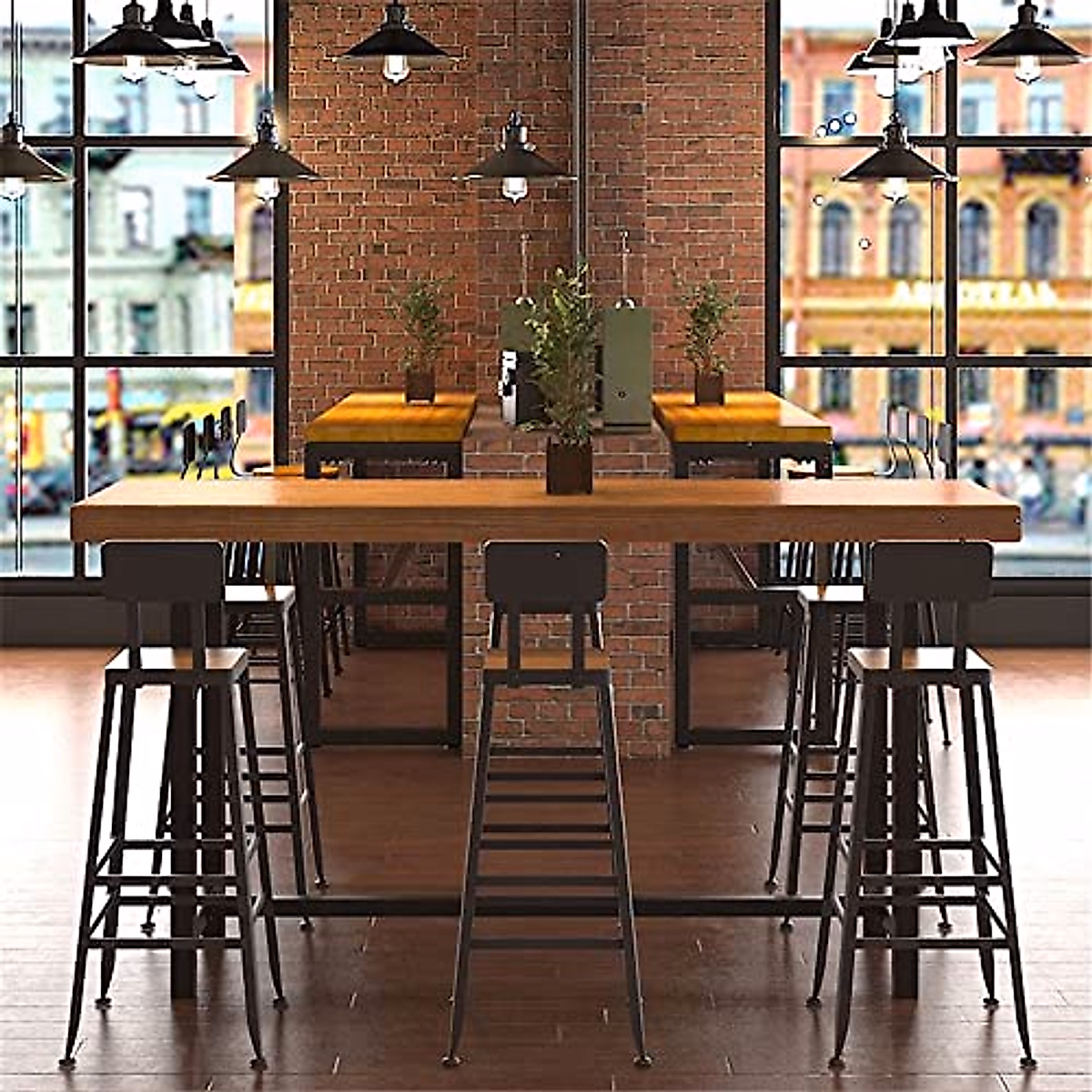 NIUYAO Bar Table Modern Simplicity Style in Solid Wood Fixed Top Table with Metal Legs for Bistro Cafe Home -Dark Wood ​71" L x 23.5" W x 41.5" H