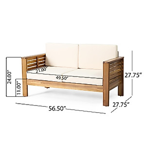 Christopher Knight Home Louver Outdoor Acacia Wood Loveseat and Coffee Table Set with Cushions, 40 "W x 20 "D x 13.75 "H, Teak + Cream
