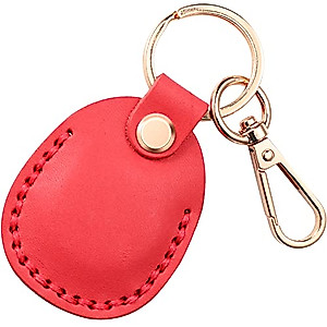 Airtag Holder Leather Case with Keychain, Portable Handmade Genuine Leather Air Tag Holder, Full Coverage Airtag Case Cover Compatible for AirTags 2021 Stylish Red