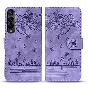 Cellphone Flip Case Compatible With Samsung Galaxy Z Fold 3 5G Wallet Flip Phone Case Embossed Phone Case Leather Case Phone Case Card Slot Phone Case Carrying Wrist Strap Phone Case Compatible With S