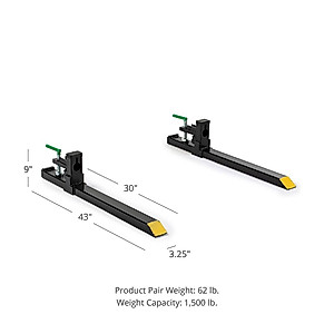 Titan Attachments Light-Duty 43" Clamp-On Pallet Forks, 30" x 3" Fork Length, Rated 1,500 LB, Easy to Install on Loader or Skid Steer Bucket