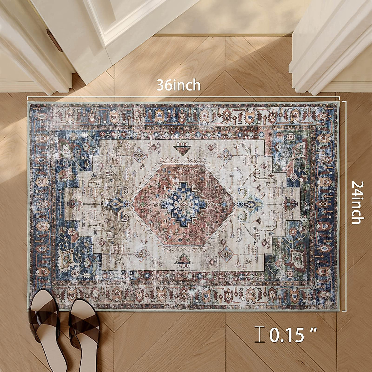 2 Pcs Washable Indoor Doormat,Non Slip Retro Floor Mat 24" x 36" Area Rug Absorbent Entrance Rug Distressed Front Door Mat,Welcome Mats Entryway Rug Doormats for Kitchen Home Patio