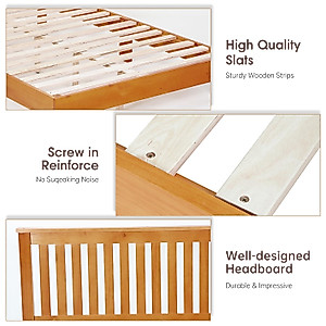 Solid Wood Bed Frame with Headboard, Bed Frame Wooden Platform Mattress Foundation Bed Frames with Storage, Wooden Slats Support, No Box Spring Needed, Under Bed Storage, Easy Assembly, Natural