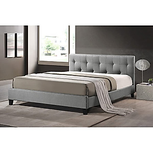 Baxton Studio Annette Linen Modern Bed with Upholstered Headboard, Full, Grey