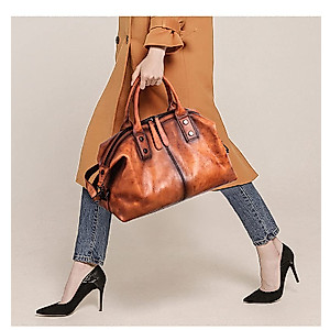 Iswee Genuine Leather Women Handbag Soft Satchel Totes Top Handle Shoulder Bag Cross Body Purses Work Bags Fashion (Brown)