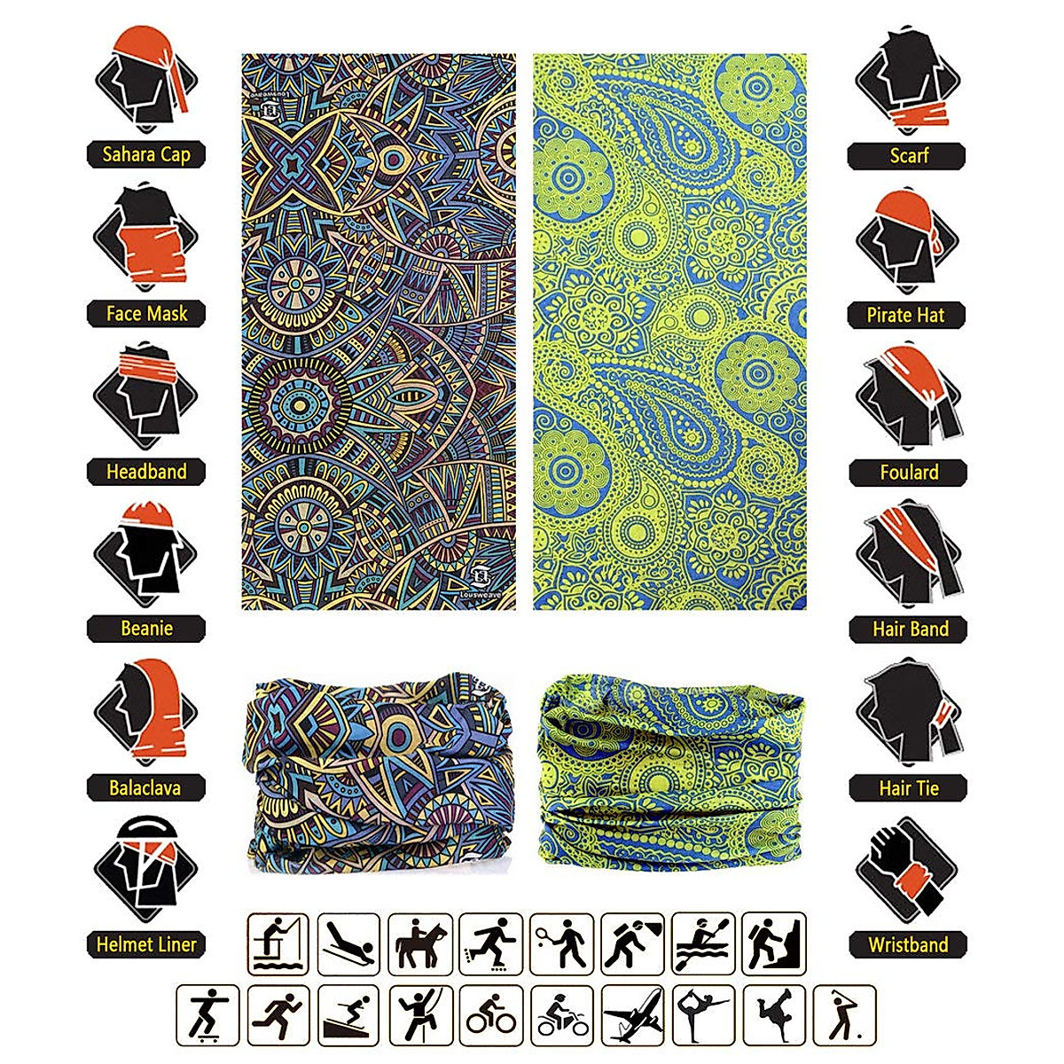 VANCROWN Head Wrap Headband Headwear Neck Gaiter Face Mask Magic Scarf Balaclava Bandana