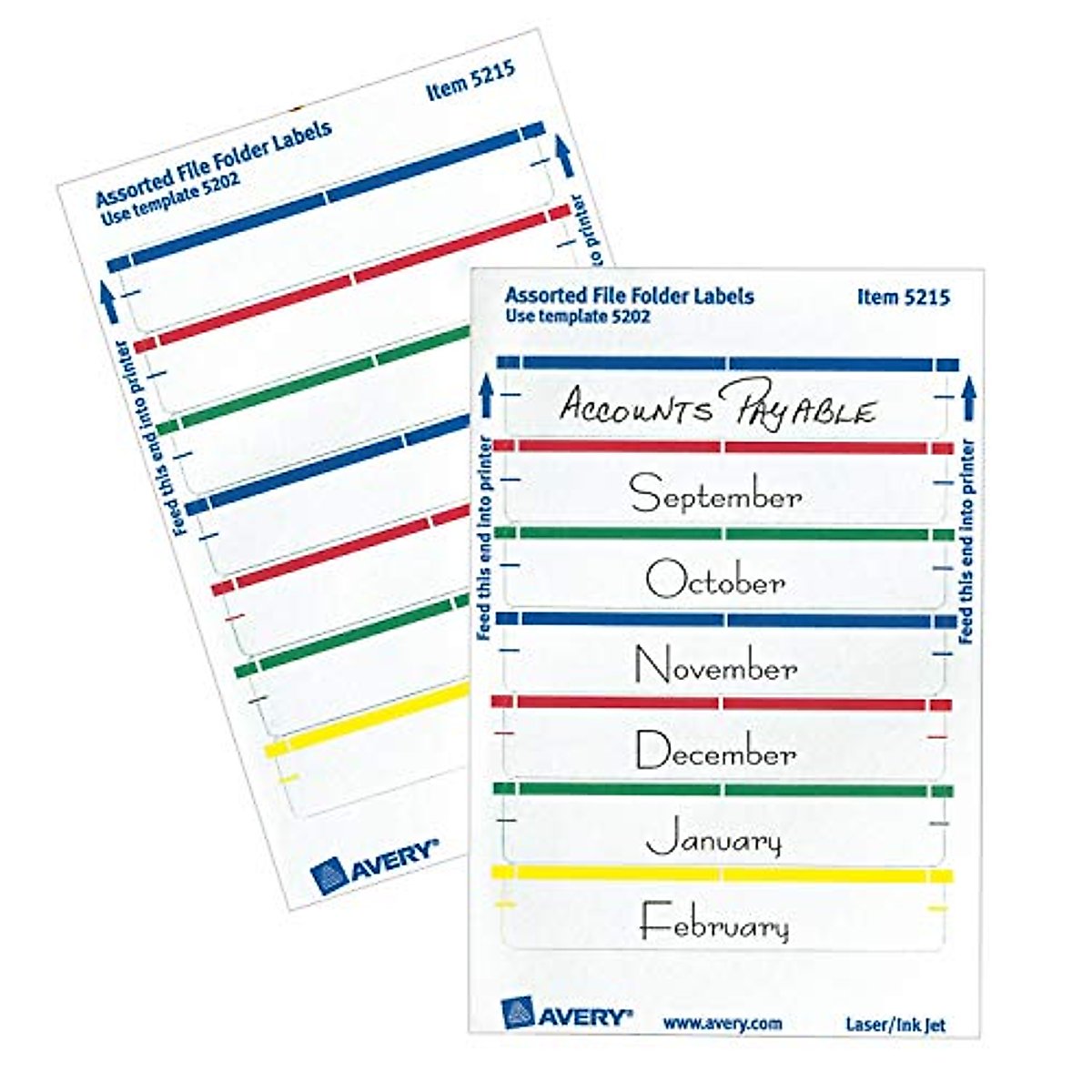 Avery File Folder Labels on 4" x 6" Sheets, Easy Peel, Assorted, Print & Handwrite, 2/3" x 3-7/16", 252 Labels (5215)