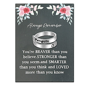 WSNANG Penguin Rings for Women Adjustable Rings Stainless Steel Penguin Wrap Ring Jewelry Penguin Animal Lover Gifts (silver)