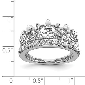 IceCarats 925 Sterling Silver French Fleur De Lis Lily Flower Royal Princess Crown Cubic Zirconia CZ Ring Religious Saint Band Size 7