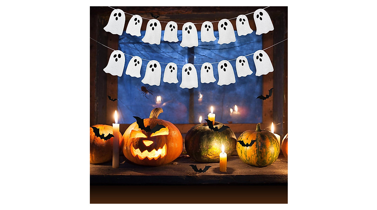 Halloween Ghost & Bat Banner Set - Glittery Decorations for Spooky Fun