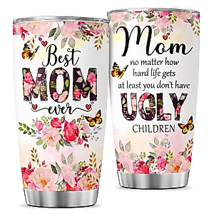 JENOIS Mom Ugly Children, Funny Coffee Mothers For Tumblers Mama Mother Insulated Day Cups Women Handle, Tumbler 20 Oz With Lid And Straw, Best Mom Ever Gifts