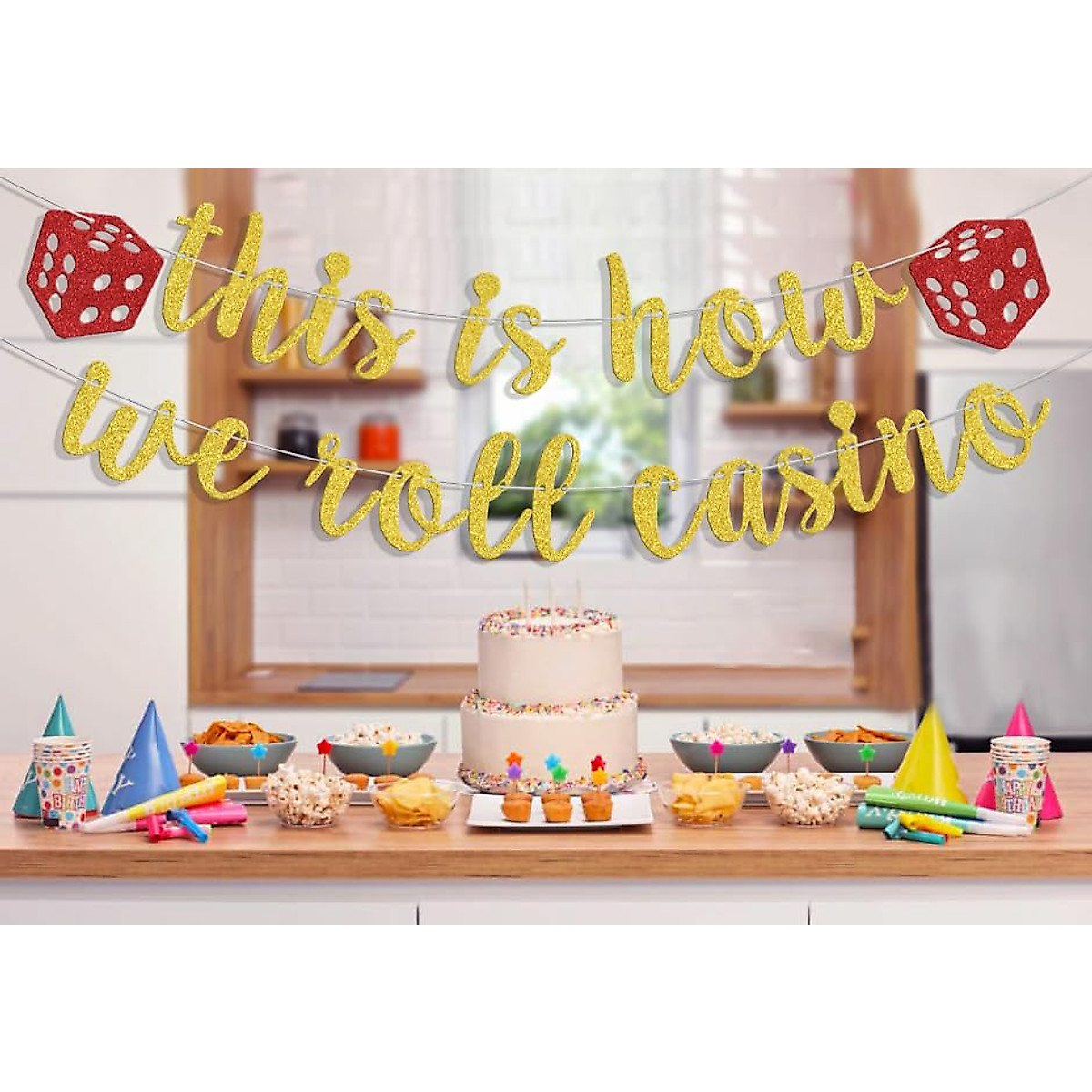 This Is How We Roll Casino Banner, Casino Theme Party Decorations, Vegas Bridal Shower Decorations, Poker Game Night Birthday Supplies Gold Red