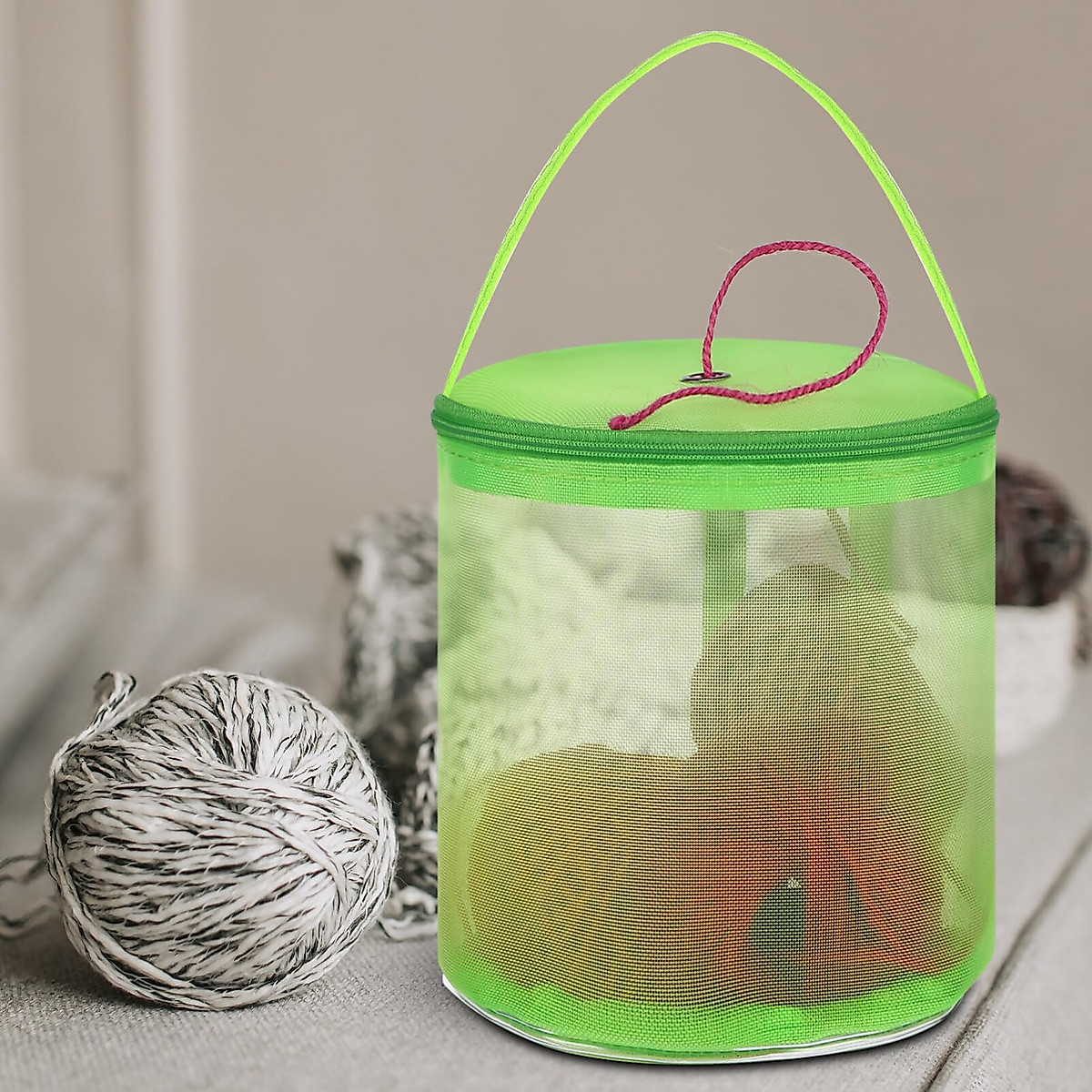 Ciieeo 2 Pcs Yarn Storage Bag Mesh Knitting Bag Portable Round Yarn Balls Organizer Yarn Wool Storage Bag for Sewing Accessories, Yarn Balls and Crochet Kits