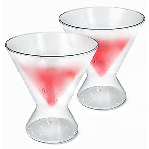 GALVANOX Freezable Cocktail Glasses (7oz) Stemless Martini Glass with Frozen Ice Walls, Freeze Party Cups - Great Gift for Christmas, Birthday, Wedding Occasions (2 Count)
