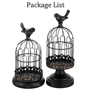 Decorative Candle Holder Bird Cage - Set of 2 Cage Lanterns for Candleholder Shabby Chic Country Home Decoration Table Centerpiece Mantel Decor, 10’’/12’’ Tall, Distressed Ivory
