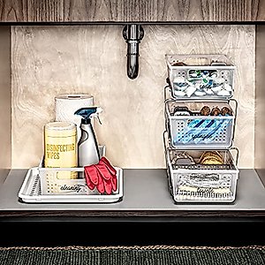 madesmart Stackable 2-Tier Organizer, Multi-Purpose Slide-Out Storage with Extra Set of Legs, Handles and Dividers for Home and Bath, BPA Free, Frost