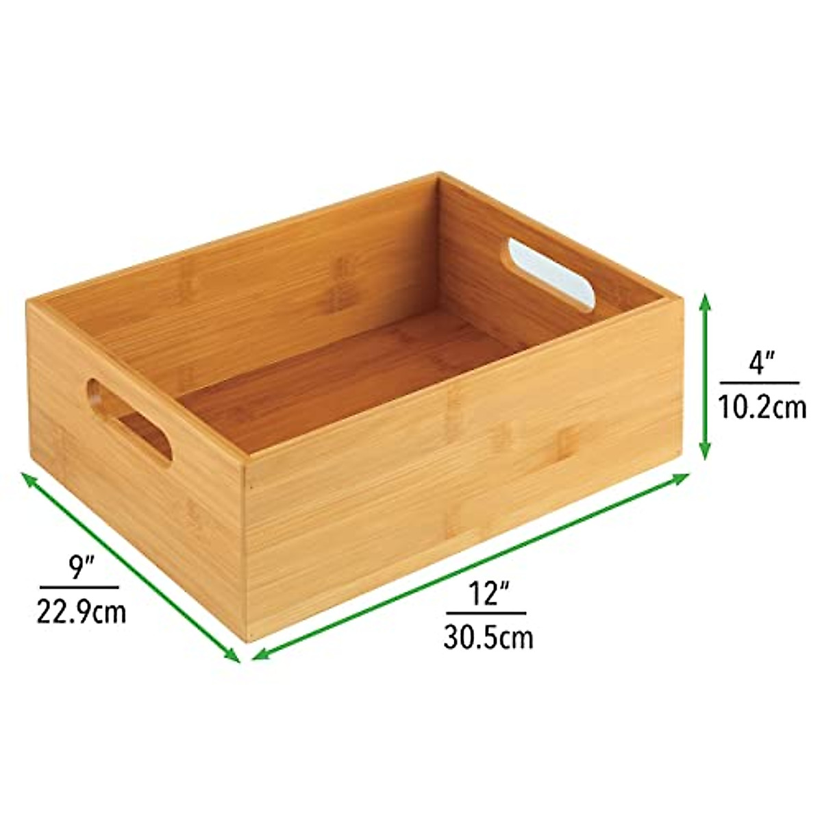 mDesign Bamboo Wood Organizer Storage Bin Open-Top Box with Built-In Handles for Kitchen, Pantry Organization; Holds Flatware, Dry Goods Boxes, Cooking Essentials, Echo Collection - 4 Pack - Natural