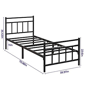 GreenForest Twin Bed Frame with Headboard Metal Platform Bed for Boys Girls Single One Noise-Free Heavy Duty Steel Slats Support Mattress Foundation Saving Space, No Box Spring Needed, Black