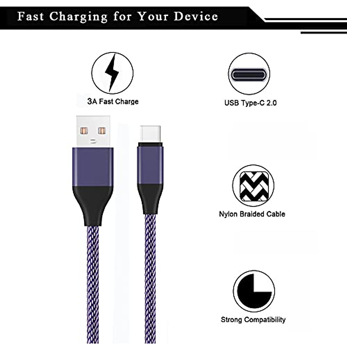 6FT 3A Fast USB C Charging Cord 2Pack Compatible with Amazon Fire 9th 10th 11th 12th Generation Tablet,New Fire HD 8 HD10 8Plus Tablet and Kids Edition 2019 2020 2021 Fire 72022- Purple