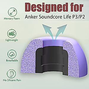 Luckvan Memory Foam Tips for Soundcore Ear Tips Replacement Earbuds Tips for Anker Soundcore Life P3 P2 A1 A2 NC LMS Purple