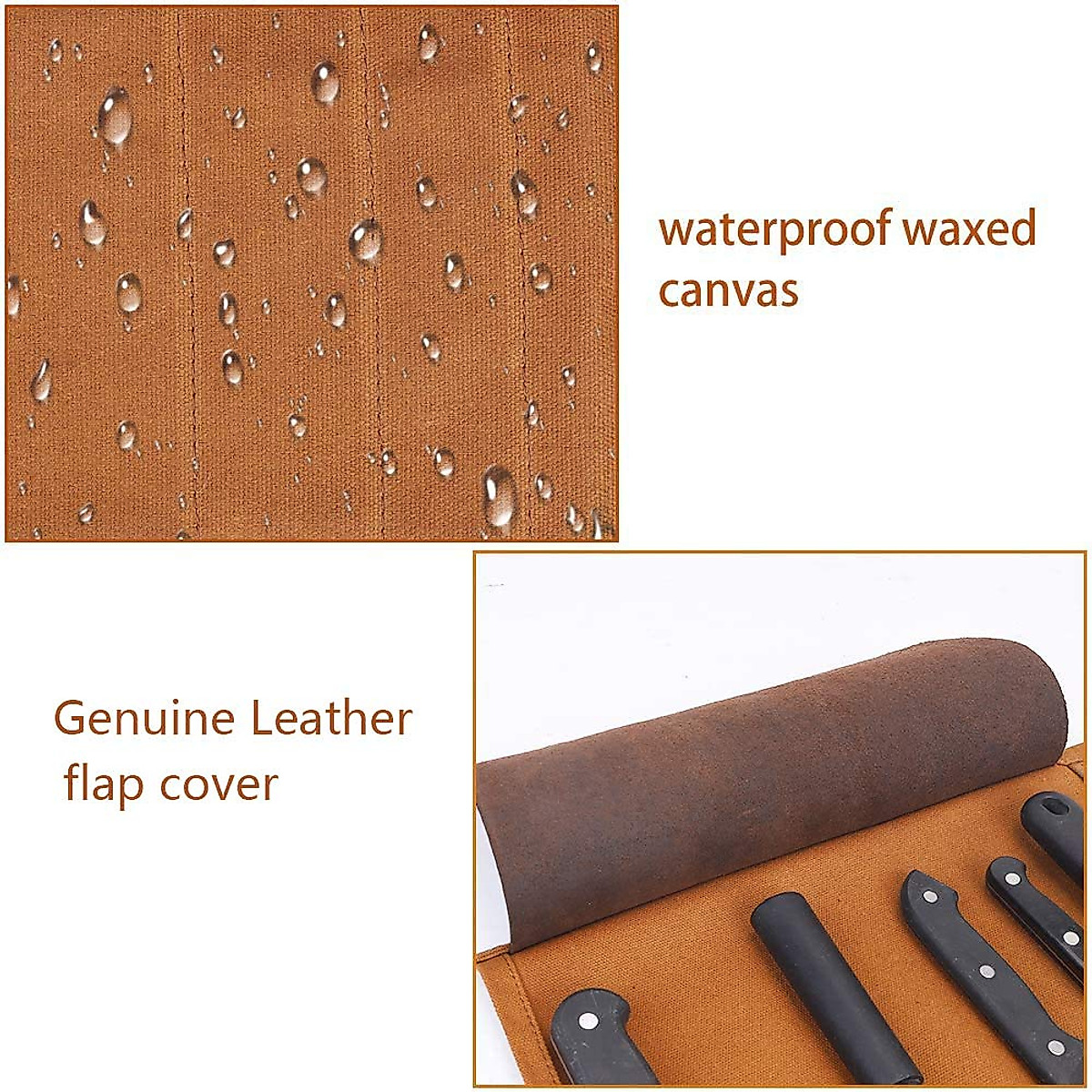 Knife Case, Waxed Canvas Chefs Knife Roll Bag, Portable Travel Tool Roll Bag, Christmas Gift for Culinary Student, Professional Chef for Men Women for Meat Cleaver, Japanese Knife for Working,Camping