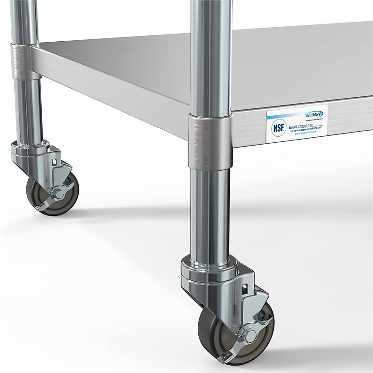 KoolMore Commercial 30” x 60” Stainless Steel Work Table Wheels Restaurant Home Use, Under Storage Shelf Food, Tools, Equipment, Hardware, Heavy Duty Metal Workspace (CT3060-18C), Silver, 30" x 60"