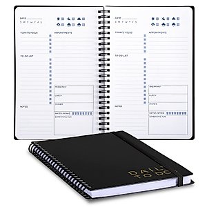 UtyTrees Undated Daily Planner: 5.7"x8.5" 144 Pages, Daily To Do List Notebook, Daily Journal with Meals Planner, Office Organization Unisex Planners, Black