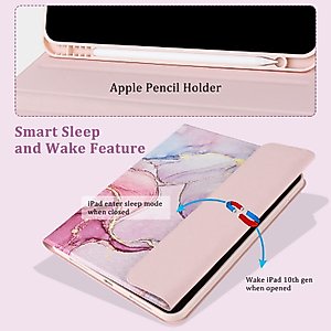 ZXA Keyboard Case for iPad 10th Generation 10.9", 2022/2023, for iPad Case 10th Gen Keyboard, Detachable Keyboard Case - Pencil Holder - for iPad Case Keyboard 10th Gen, Marble Pink