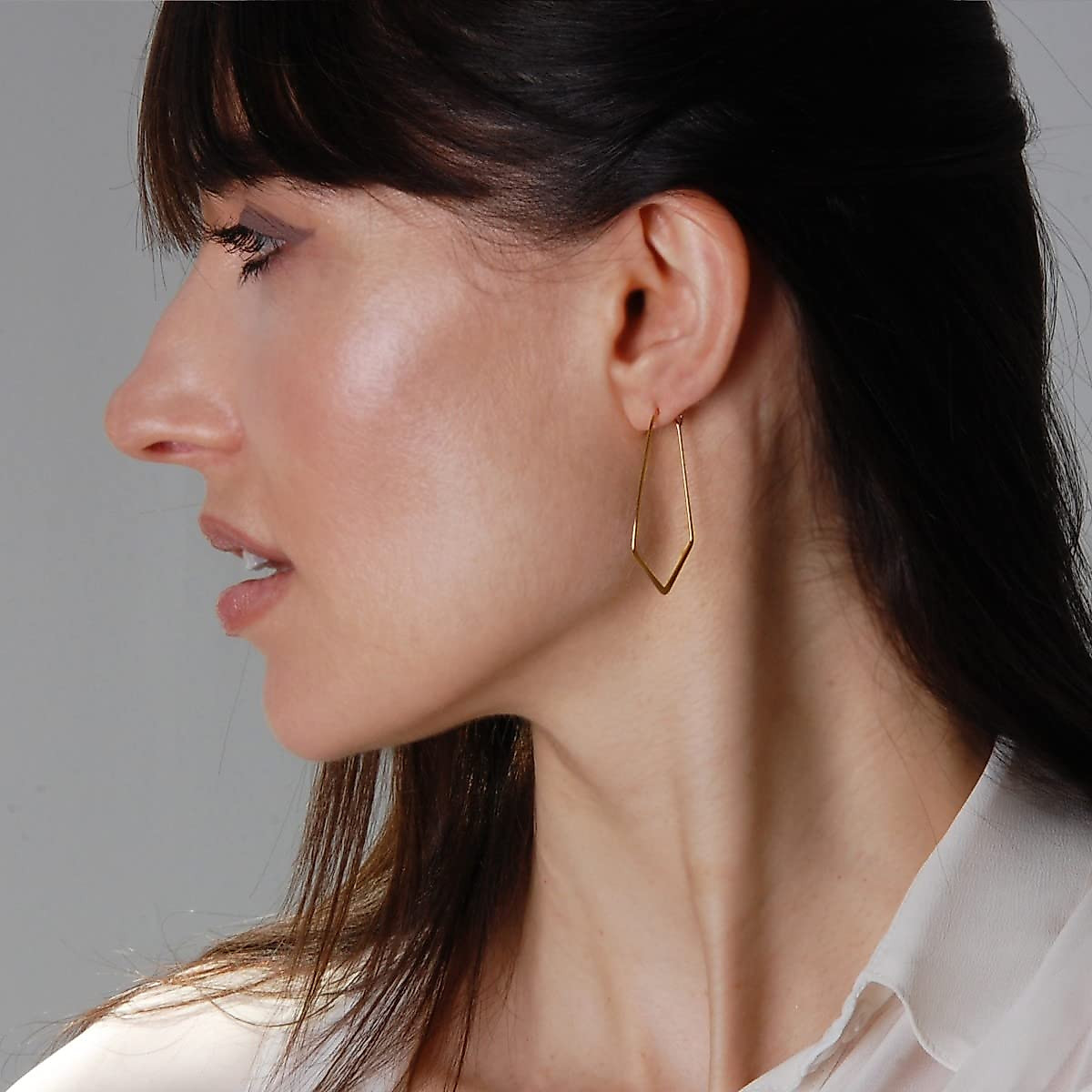 Humble Chic Geometric Chevron Threader Hoop Earrings - Lightweight Cutout Thin Wire Drop Dangles, 18K Yellow - 1.5 inch