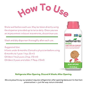 wellements Organic Baby Constipation Support Relieves Occasional Constipation for Infants & Toddlers, No Harsh Laxatives, USDA Certified Organic, 4 Fl Oz (Pack of 2), 6 Months +