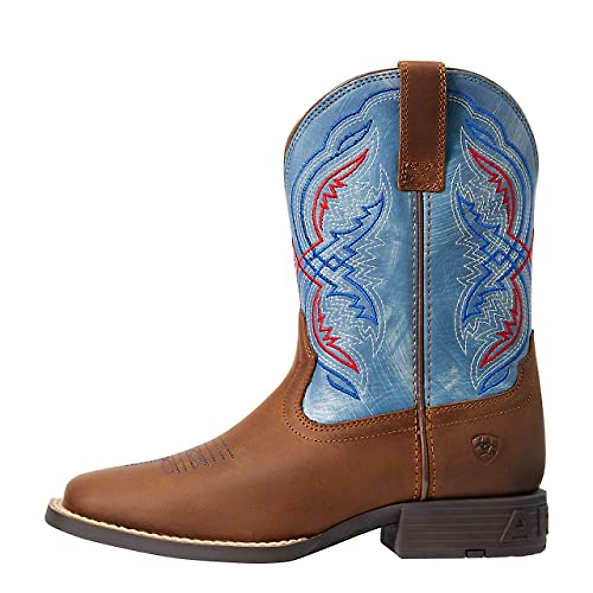 ARIAT Unisex-Child Double Kicker Western Boot Distressed Brown/Stone Blue 3
