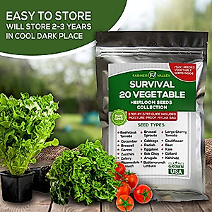 20 Heirloom Vegetable Seeds for Planting - 100% Non GMO - Most Popular Garden Vegetable Seeds Variety Pack - Cucumber, Carrot, Broccoli, Radish, Kale, Zucchini, Cabbage, Beet, Arugula, Celery and More