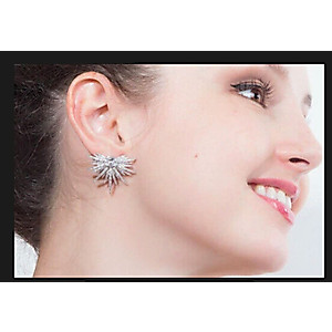 Silver Tone Art Deco Antique Vintage Retro Style Clear Rhinestone Bridal Bridesmaid Wedding Prom Starburst Earrings